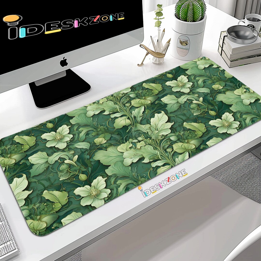 Green Forest Botanical Desk Mat, Nature Flower Mouse Pad, Aesthetic ...