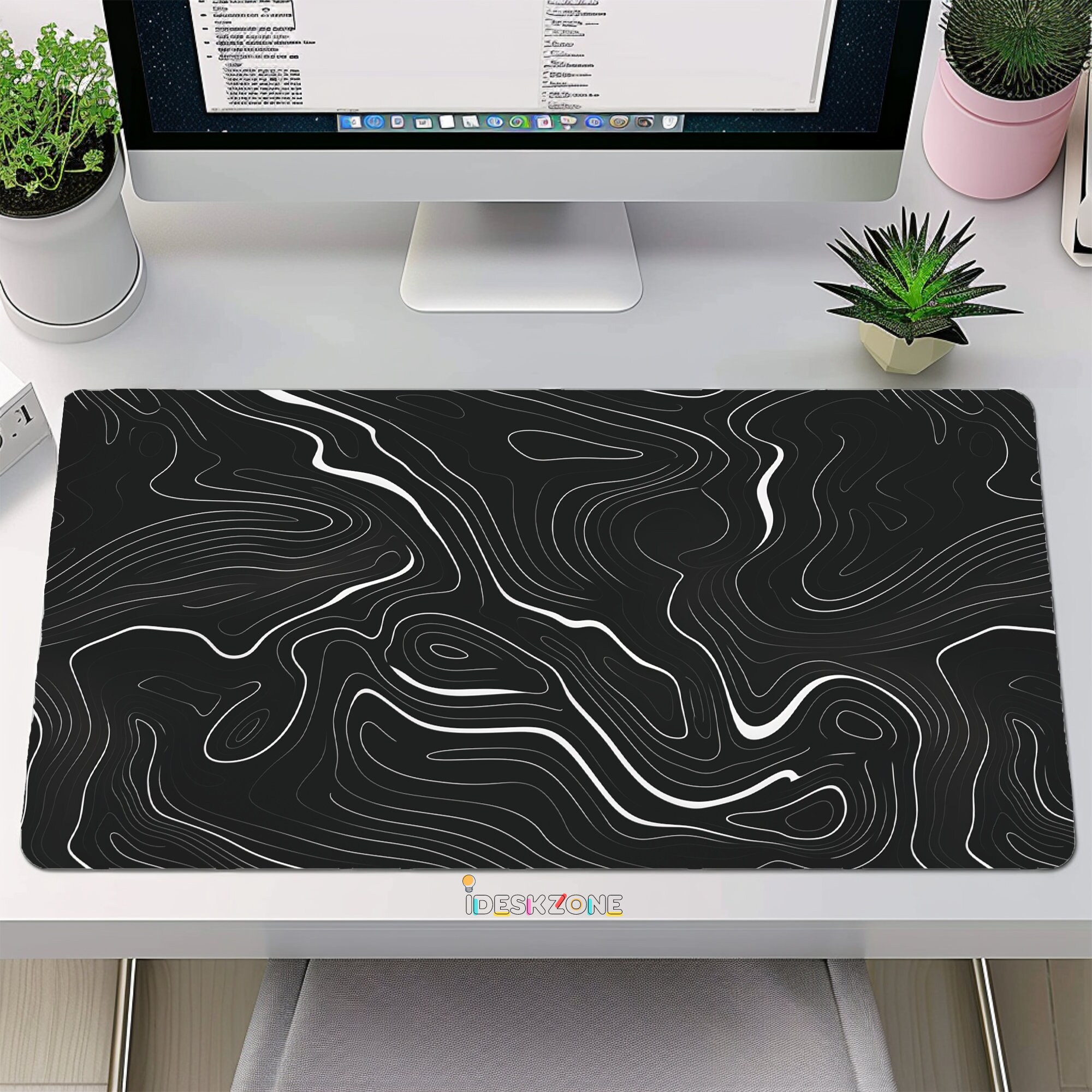 Minimalist Topographic Desk Mat With Aesthetic Geology Abstract Black ...