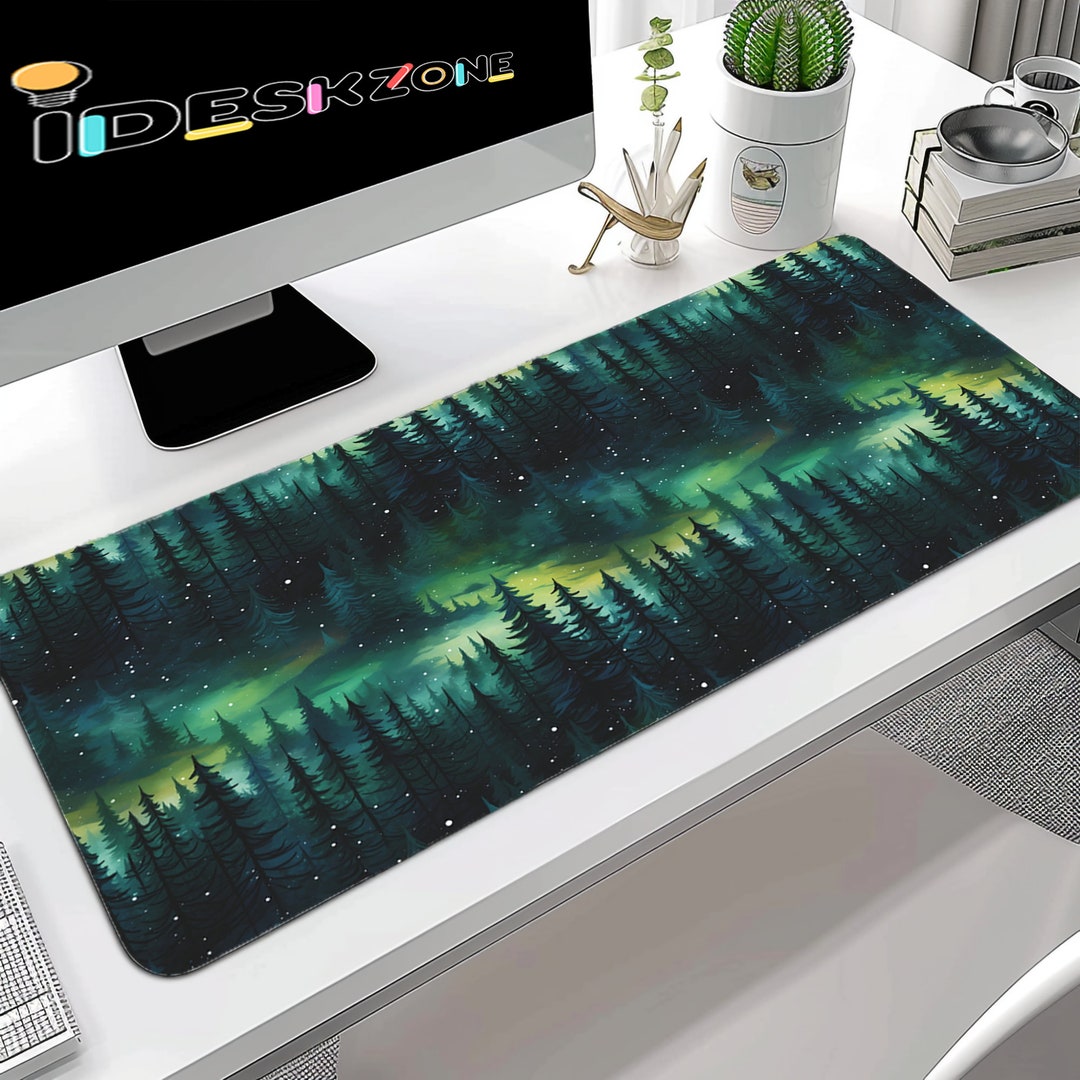 Enchanted Forest Desk Mat With Green Nature Pine Trees & Fir Under ...