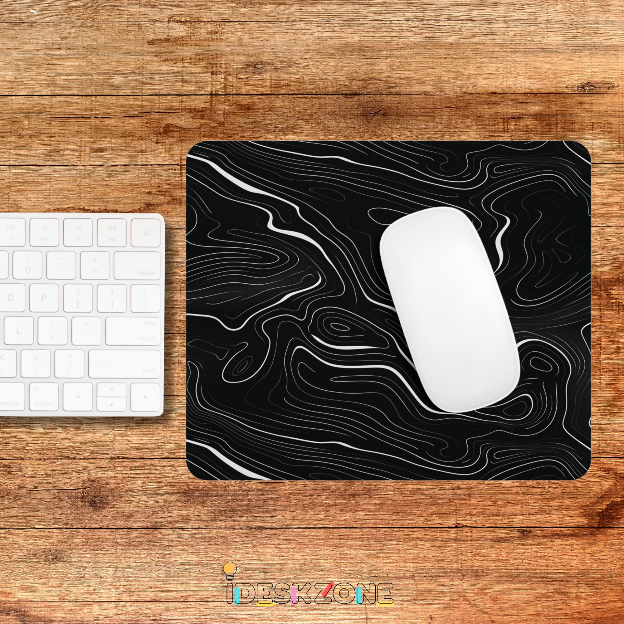 Minimalist Topographic Desk Mat With Aesthetic Geology Abstract Black ...