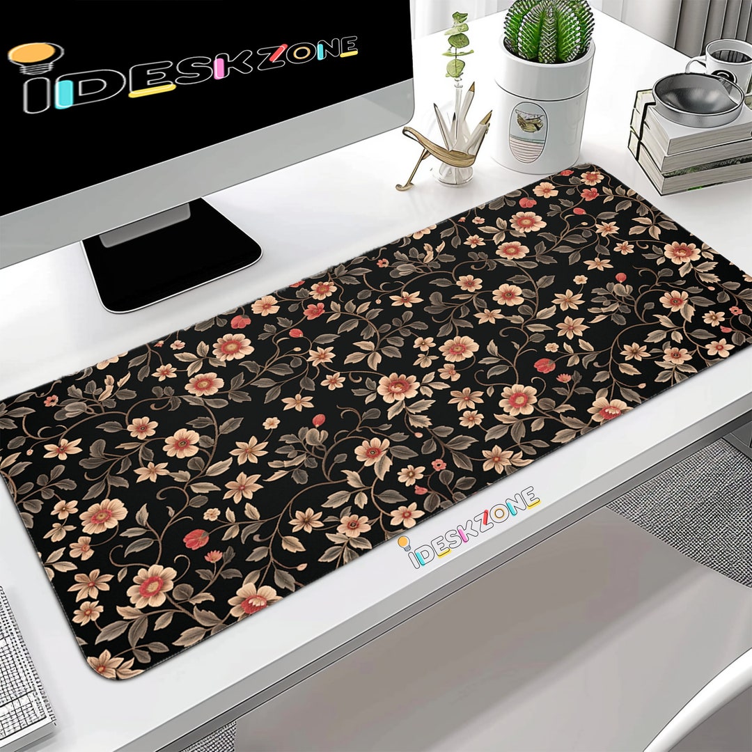 Elegant Red Floral Desk Matt, Cottagecore Office Decor, XL Botanical ...