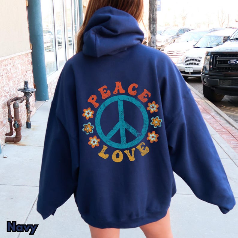 Retro Peace Sign Hoodie, Flower Power Graphic Sweatshirt, Groovy 70s ...