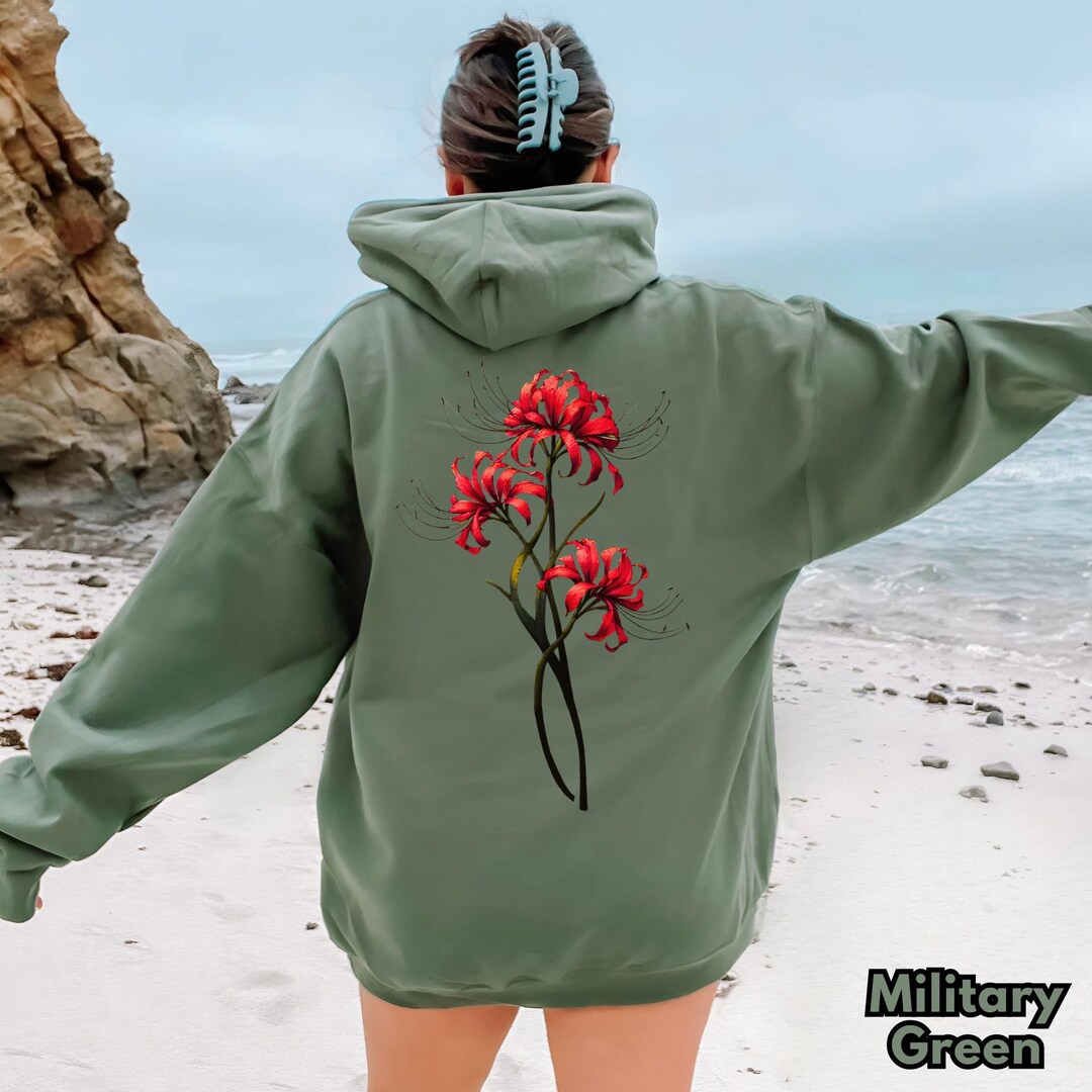 Red Spider Lily Hoodie, Japanese Floral Hoodie, Gothic Botanical Hoodie ...