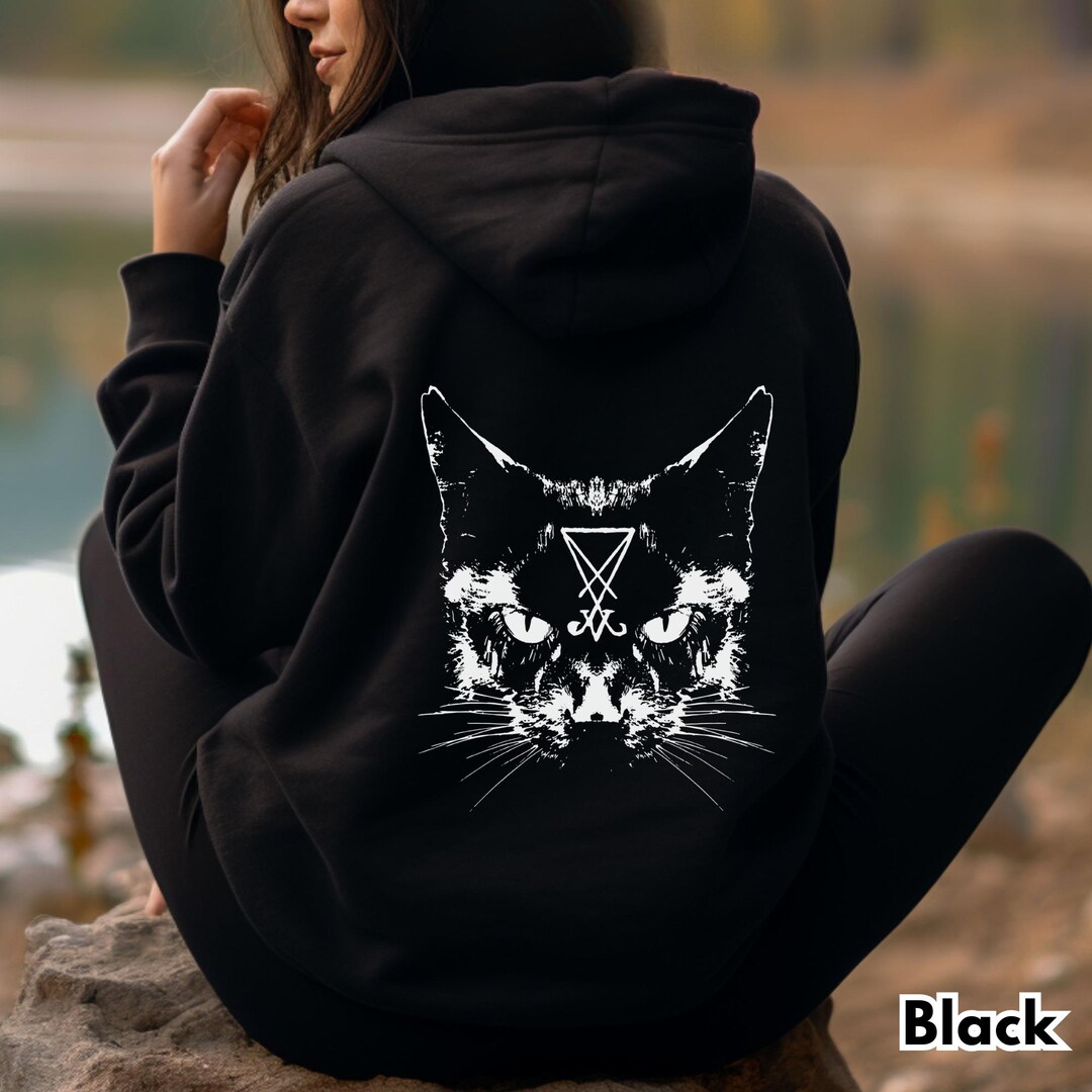 Lucifer Cat Hoodie, Occult Black Cat Sweatshirt, Satanic Cat Hoodie ...