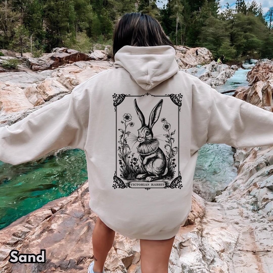Victorian Rabbit Hoodie, Cottagecore Bunny Pullover, Vintage Rabbit ...