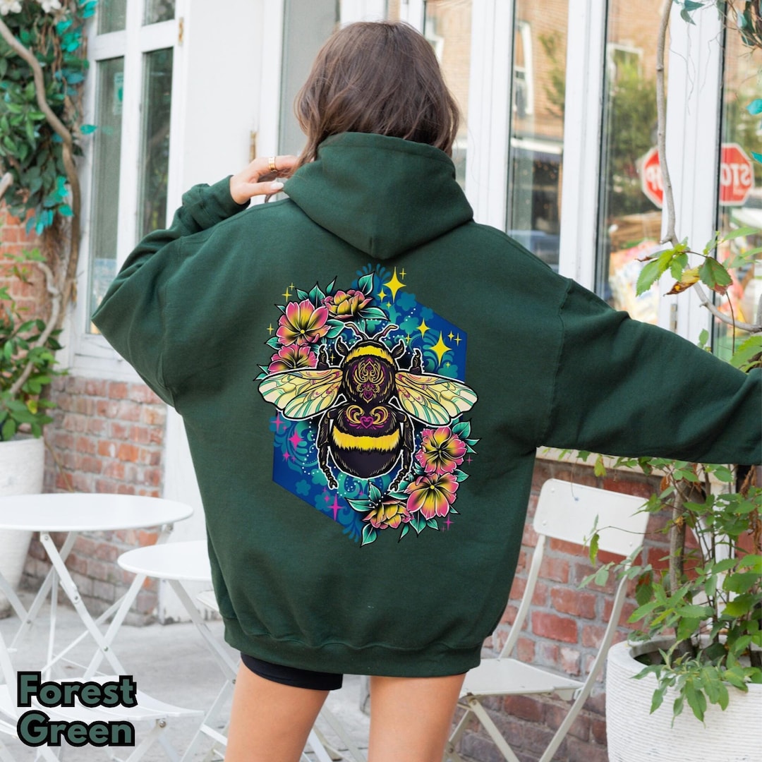 Bumblebee Floral Hoodie, Neo-traditional Tattoo Style, Queen Bee ...