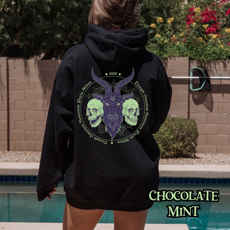 Baphomet 666 Occult Hoodie, Gothic Grunge Devil Graphic Hoodie, Satanic ...