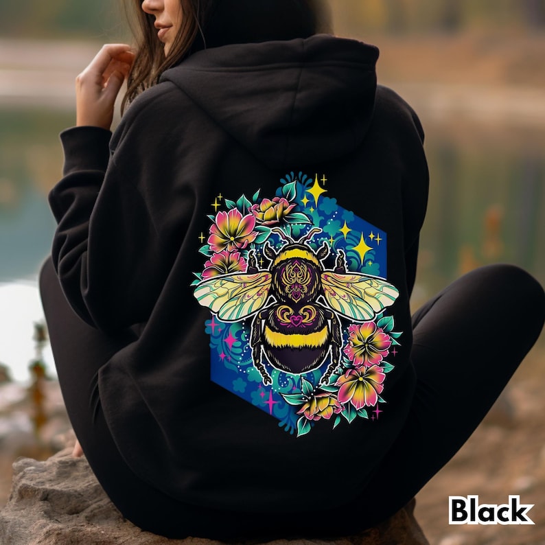 Bumblebee Floral Hoodie, Neo-traditional Tattoo Style, Queen Bee ...