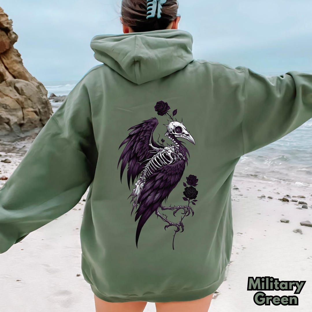 Skeleton Crow Hoodie, Gothic Raven Hoodie, Witchy Graphic Hoodie, Dark ...