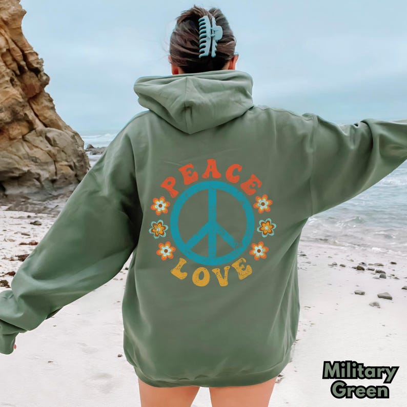 Retro Peace Sign Hoodie, Flower Power Graphic Sweatshirt, Groovy 70s ...