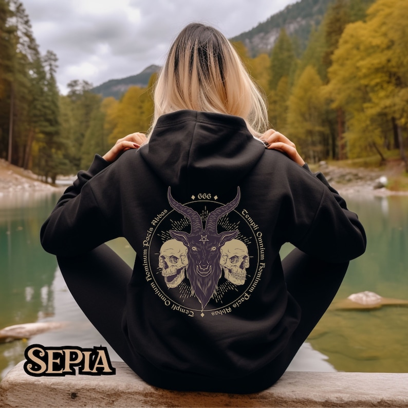 Baphomet 666 Occult Hoodie, Gothic Grunge Devil Graphic Hoodie, Satanic ...