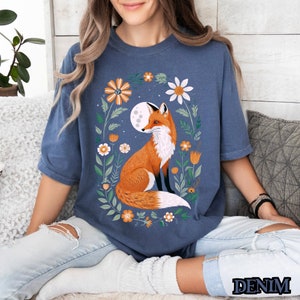 Cottagecore Fox Shirt Floral Retro Fox Print Boho Woodland Animal Tee ...