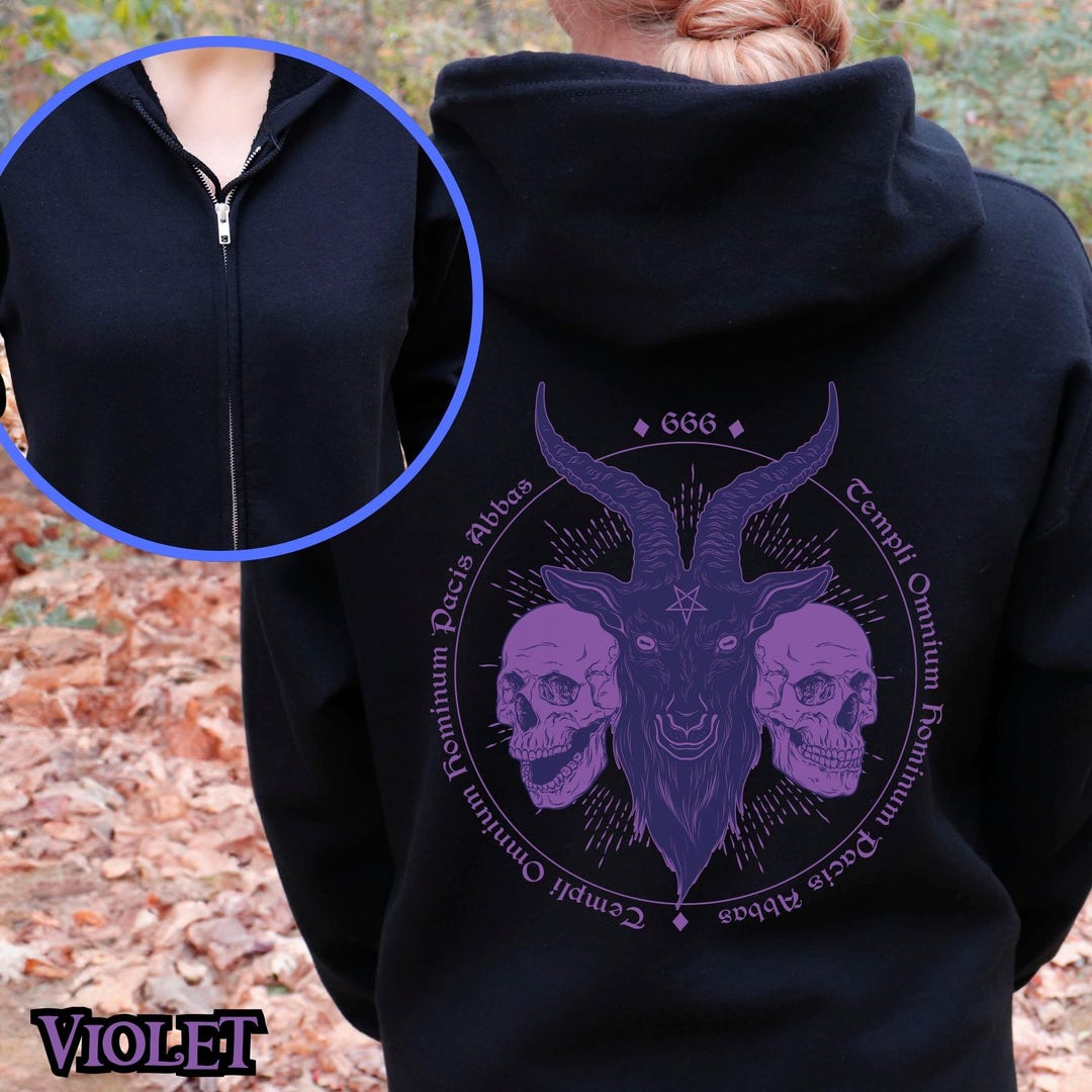 Baphomet Zip up Hoodie, Occult Goat Skull Sweatshirt, Gothic Grunge ...