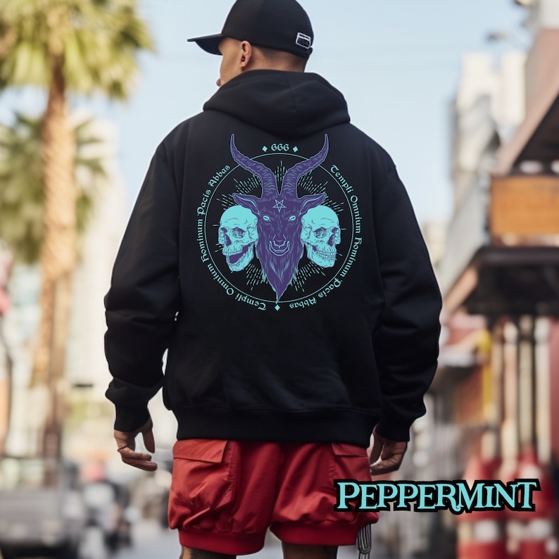 Baphomet 666 Occult Hoodie, Gothic Grunge Devil Graphic Hoodie, Satanic ...