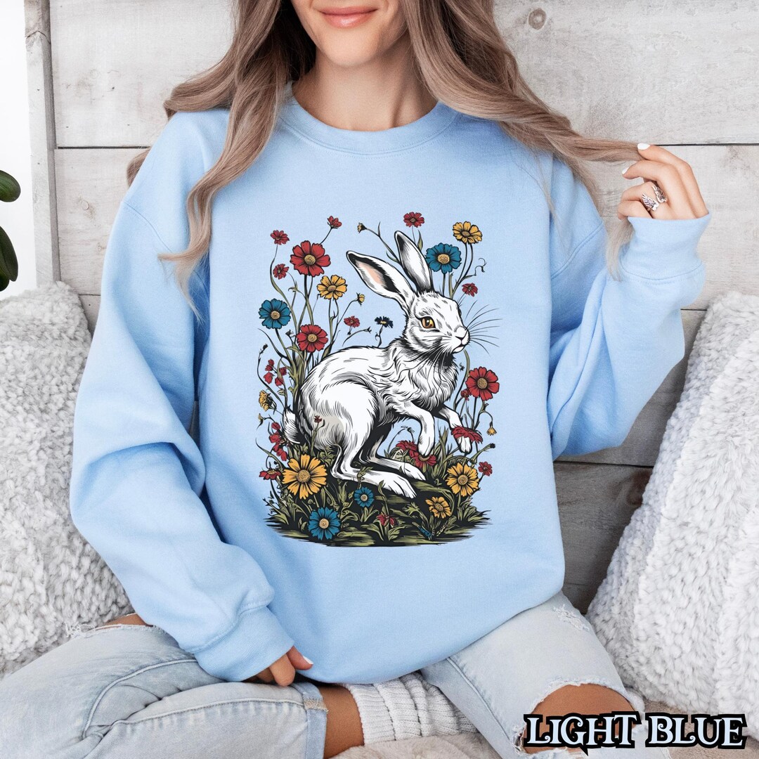 Cottagecore Rabbit & Wildflowers Sweatshirt Cozy Fairycore Pullover ...