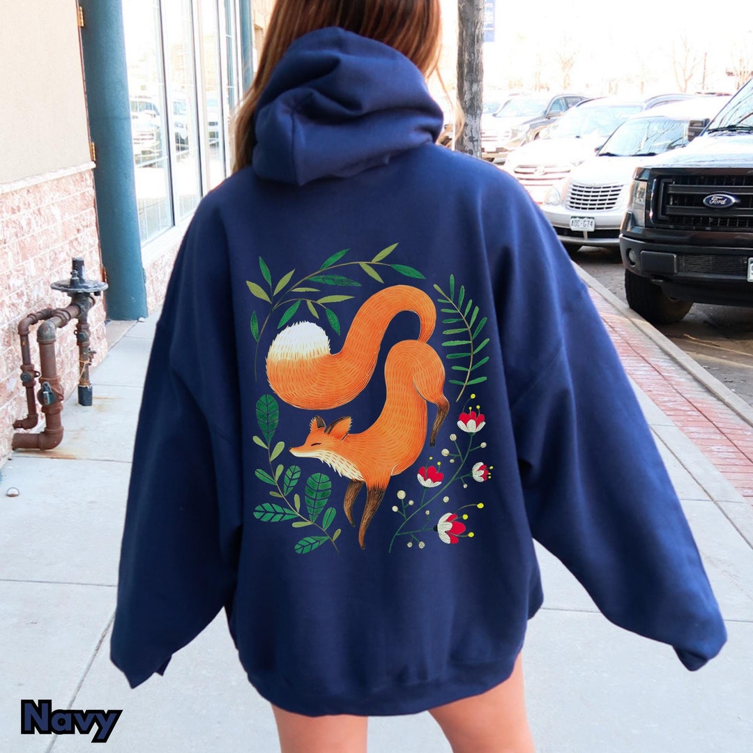 Fox Hoodie, Floral Fox Sweatshirt, Woodland Fox Design, Cozy Animal ...