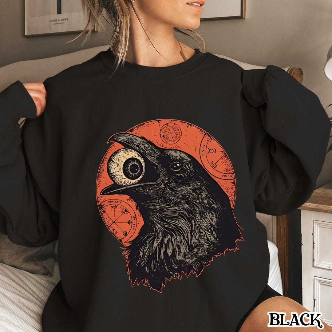 Occult Raven Sweatshirt, Dark Aesthetic Crow Sweater, Gothic Raven ...