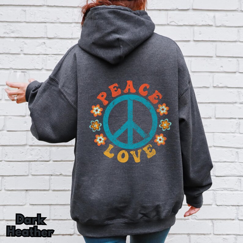 Retro Peace Sign Hoodie, Flower Power Graphic Sweatshirt, Groovy 70s ...