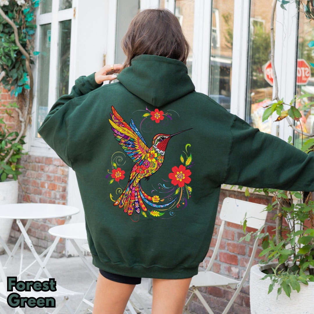 Floral Hummingbird Hoodie Cozy Mandala Bird Sweatshirt Boho Nature ...