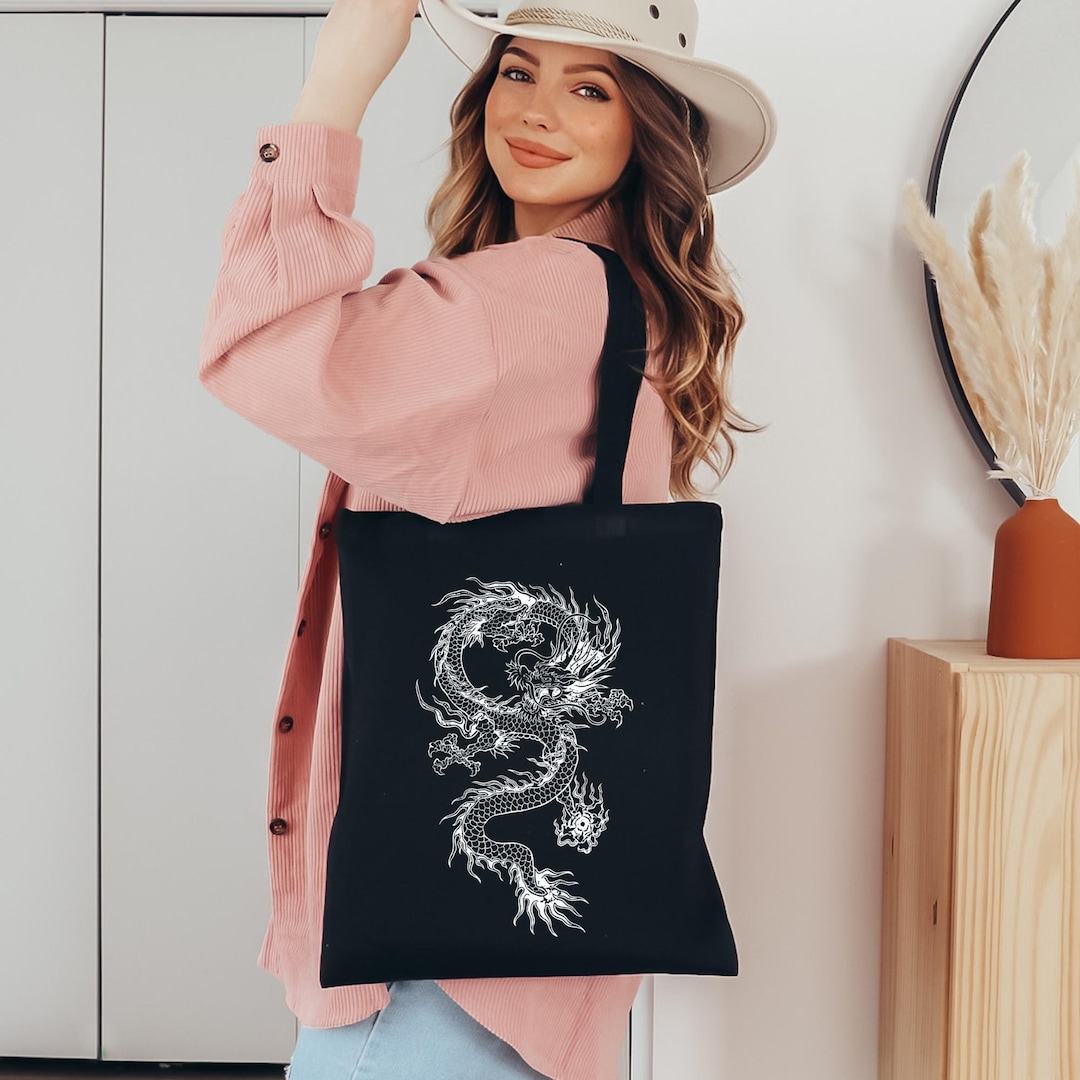 Japanese Dragon Tote Bag, Gothic Dragon Bag, Mythical Creature Tote ...