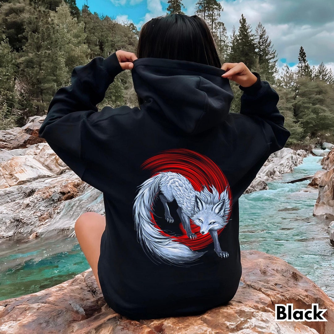Japanese Kitsune Hoodie, White Fox Sweatshirt, Mystical Fox Hoodie ...