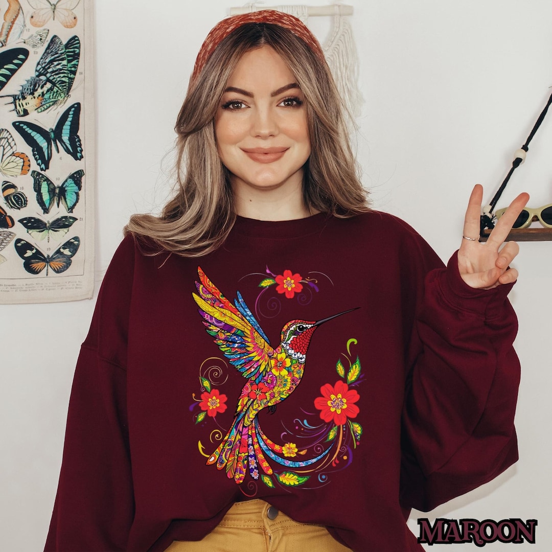 Floral Hummingbird Sweatshirt | Colorful Mandala Bird Pullover, Nature ...