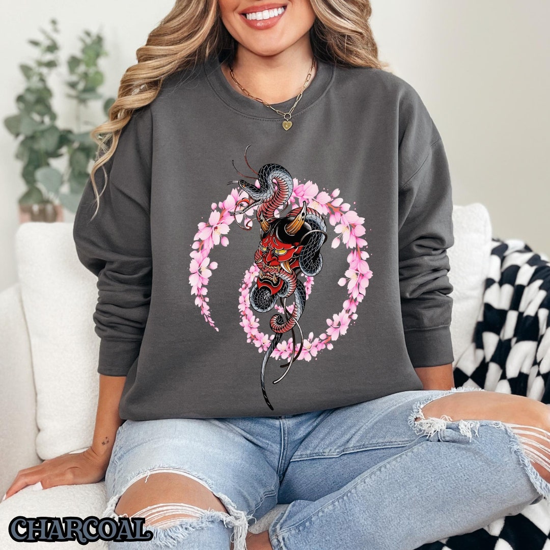 Japanese Hannya Mask Sweatshirt, Snake and Oni Tattoo Sweatshirt ...