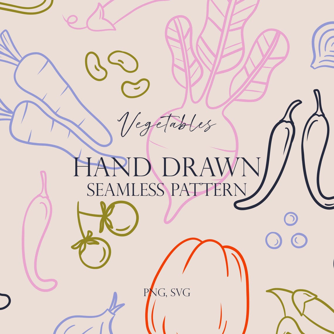 Vegetables Digital Seamless Pattern | Simple Hand Drawn Illustrated ...