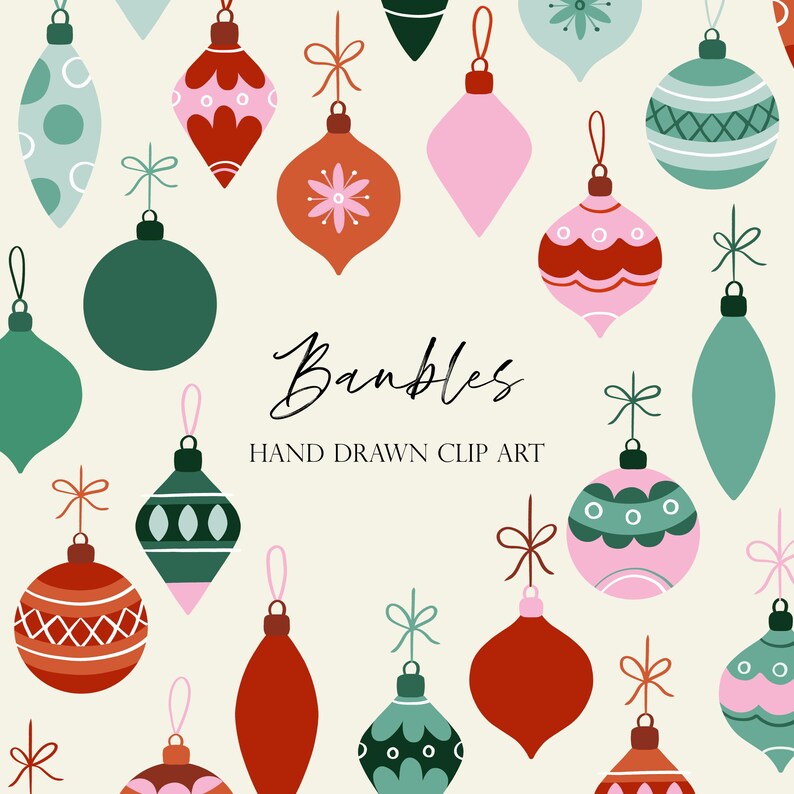 Christmas Bauble Digital Mini Clip Art Collection | 24 Hand Drawn ...