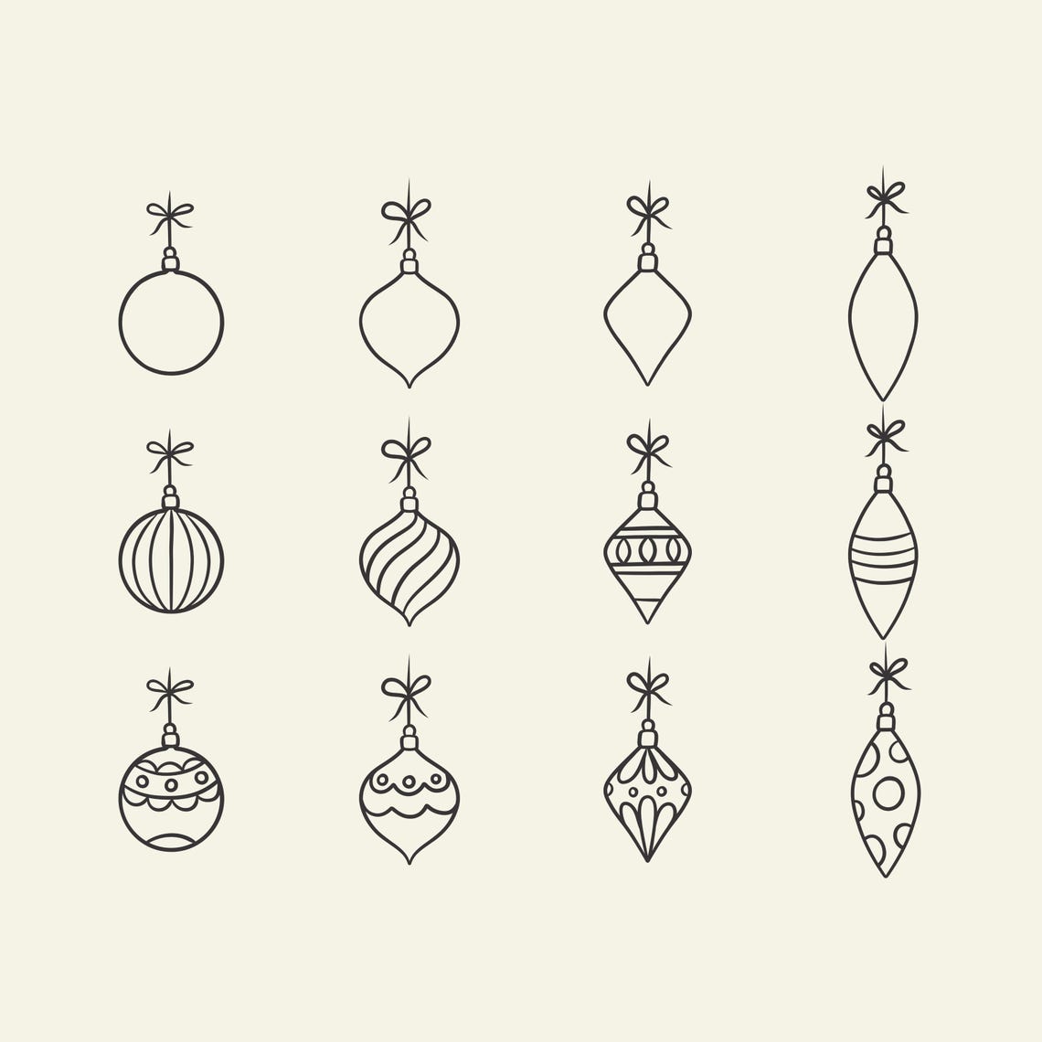 Christmas Bauble Line Art Digital Mini Clip Art Collection | 24 Hand ...