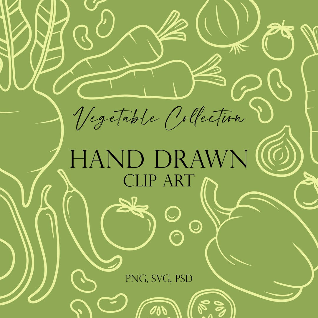 Vegetables Line Art Digital Clip Art | 33 Hand Drawn Illustrations ...