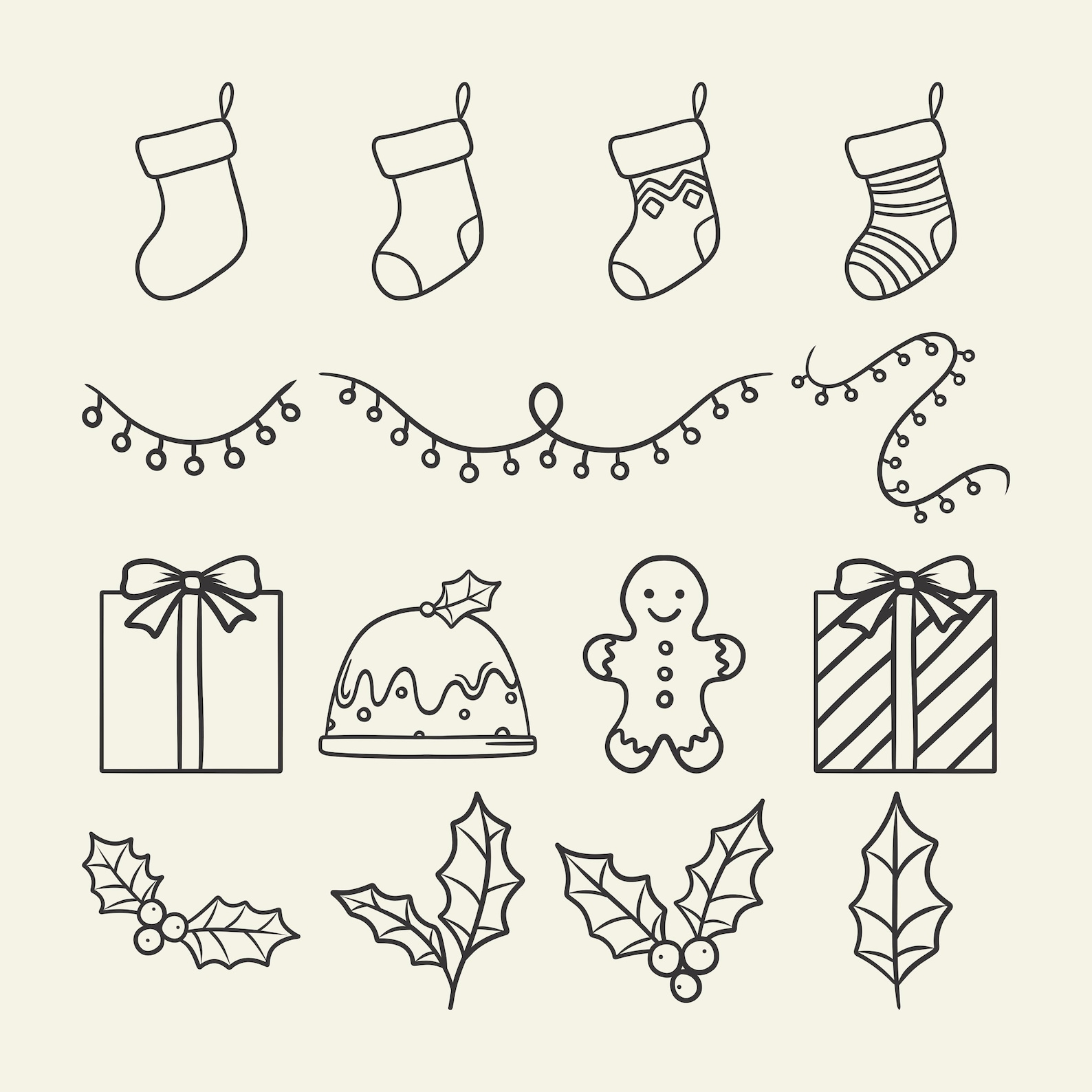 Christmas Line Art Digital Holiday Clip Art Collection | 78 Hand Drawn ...