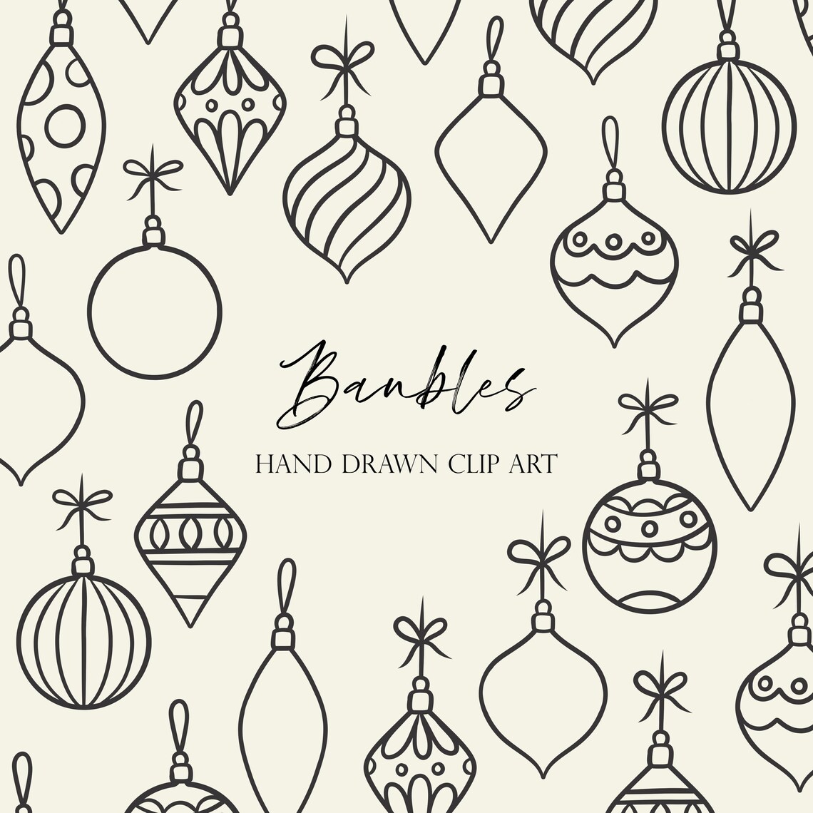 Christmas Bauble Line Art Digital Mini Clip Art Collection | 24 Hand ...