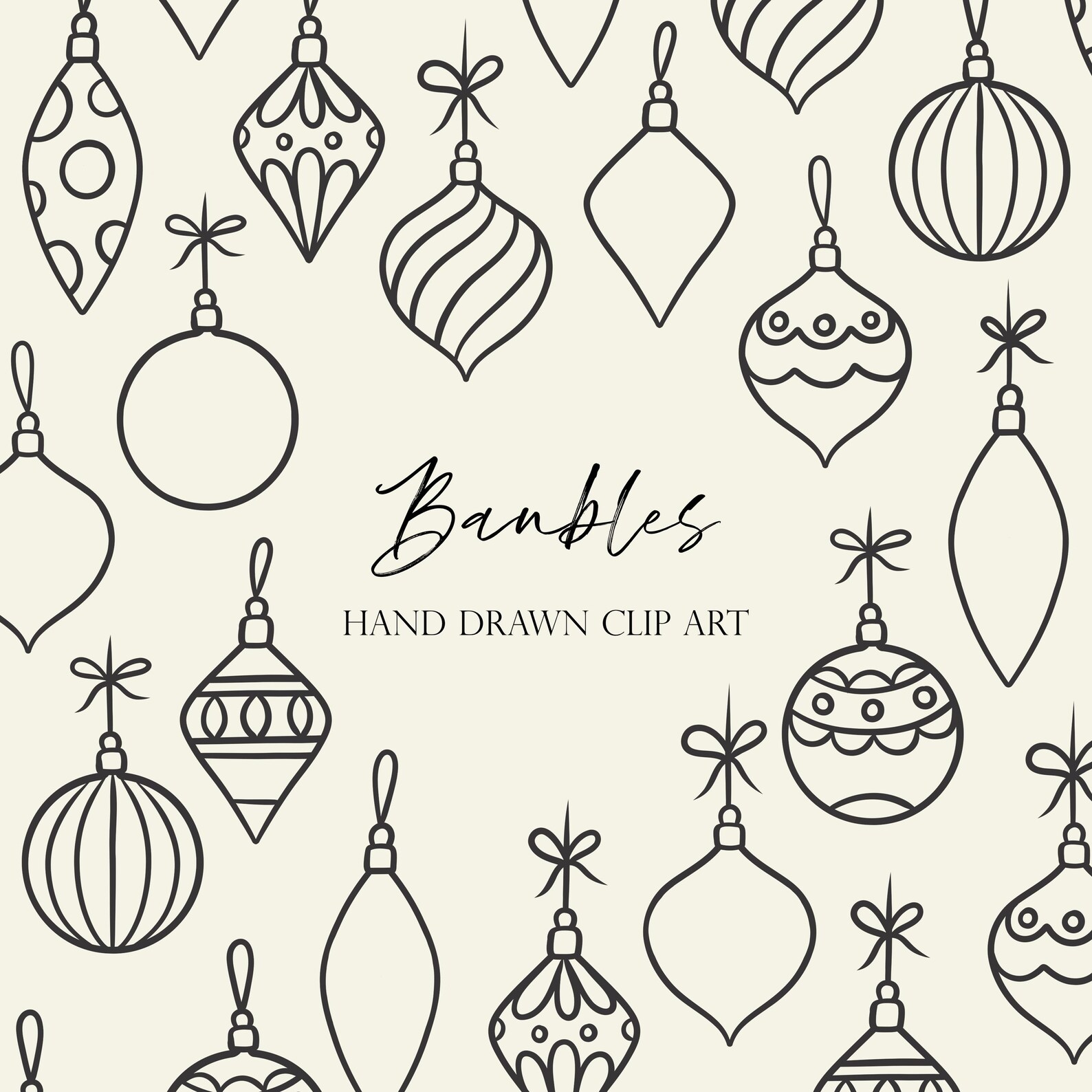 Christmas Bauble Line Art Digital Mini Clip Art Collection | 24 Hand ...