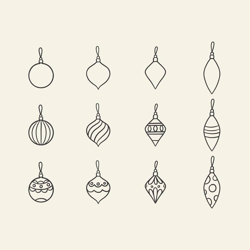 Christmas Bauble Line Art Digital Mini Clip Art Collection | 24 Hand ...