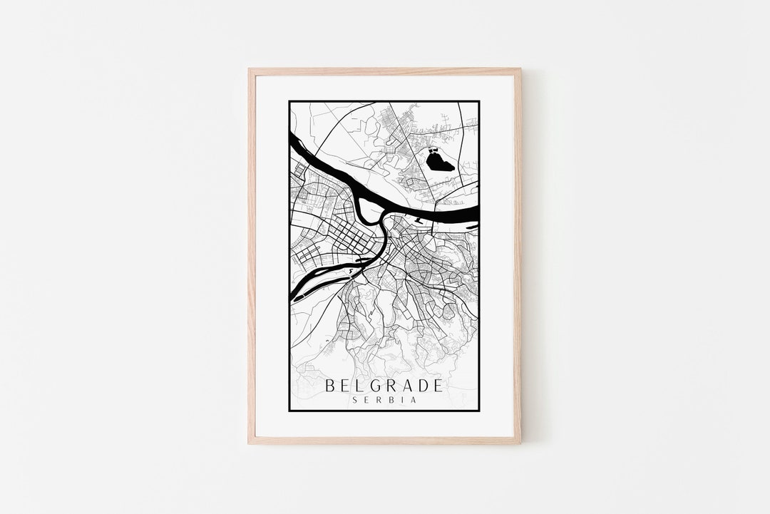 Belgrade City Map, Serbia, Black and White Poster, Travel Wall Art ...