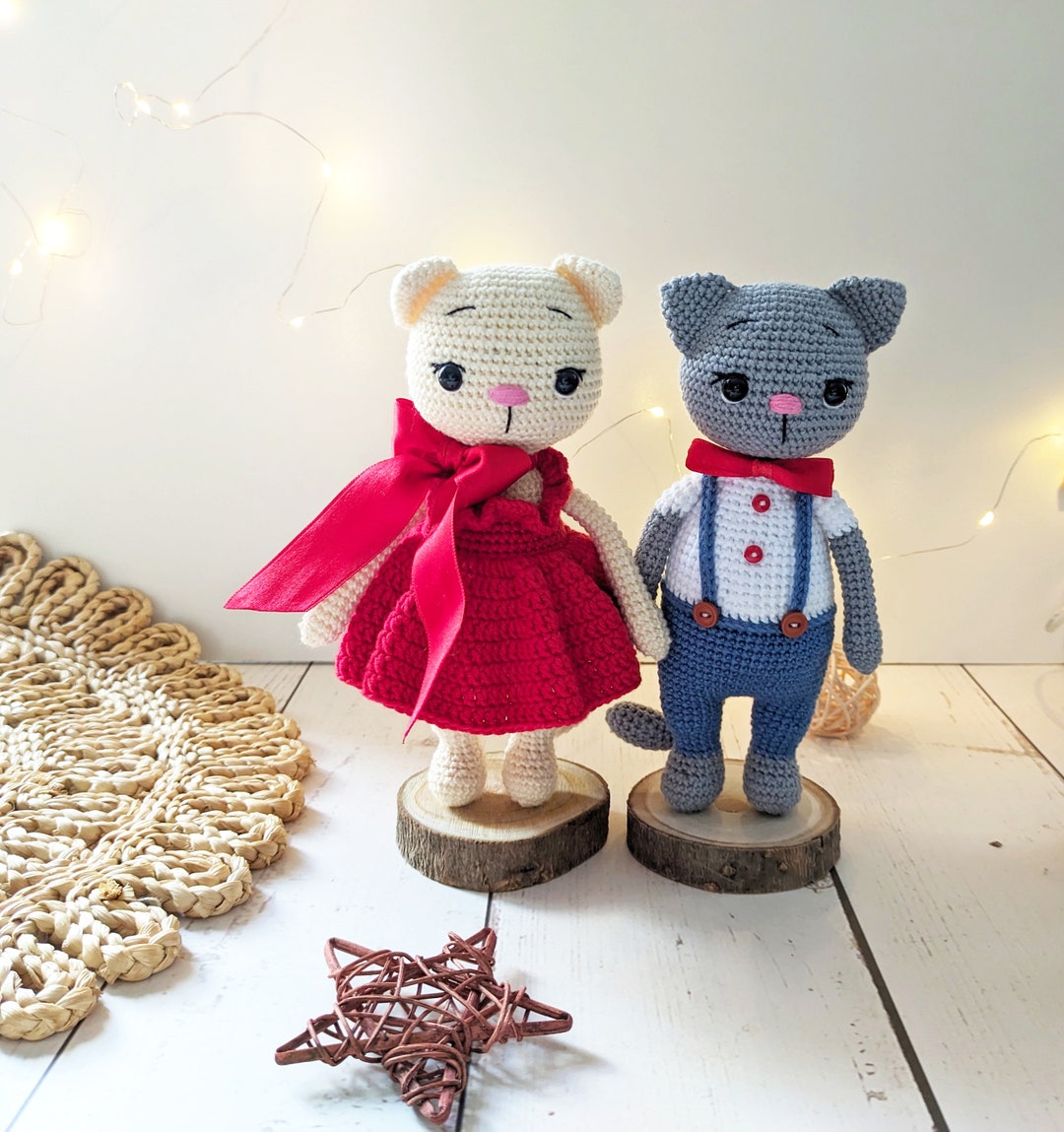 Crochet Cat Coupe, Cat Lovers Crochet, Cat Pair, Crochet Cat With Dress ...
