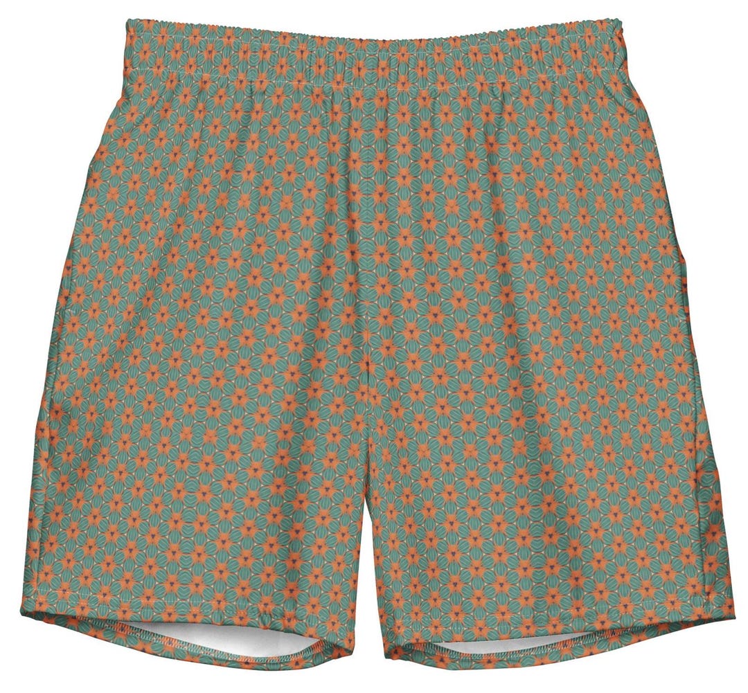 Men's Swim Trunks, Sage Green Color With Geometric Design, Italian ...