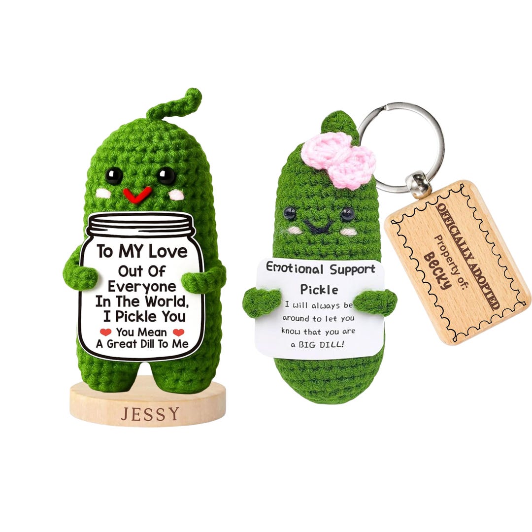 Custom Emotional Support Crochet Pickle Doll With Engraved Stand or ...