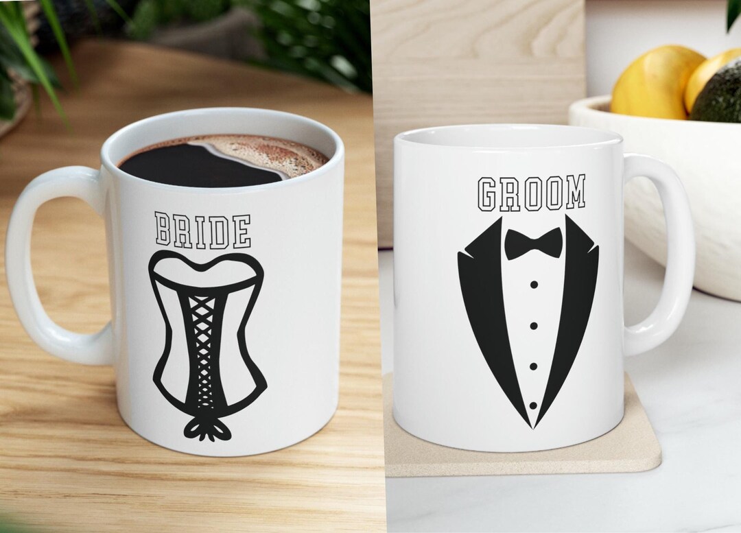 Bride & Groom Coffee Mug Set, Bride Coffee Cup, Groom Coffee Cup, Mrs ...