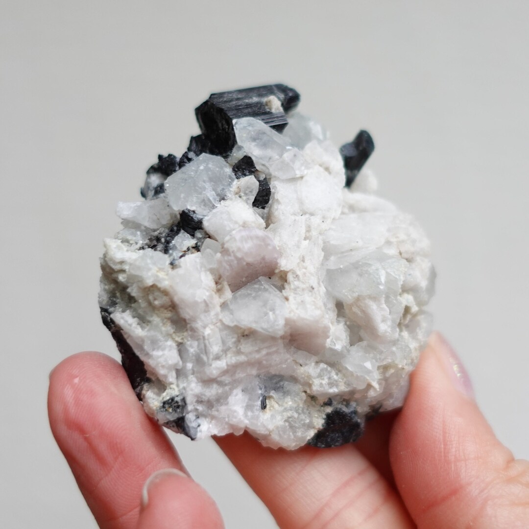 Clear Quartz With Black Tourmaline, Apatite and Albite Crystal Cluster ...