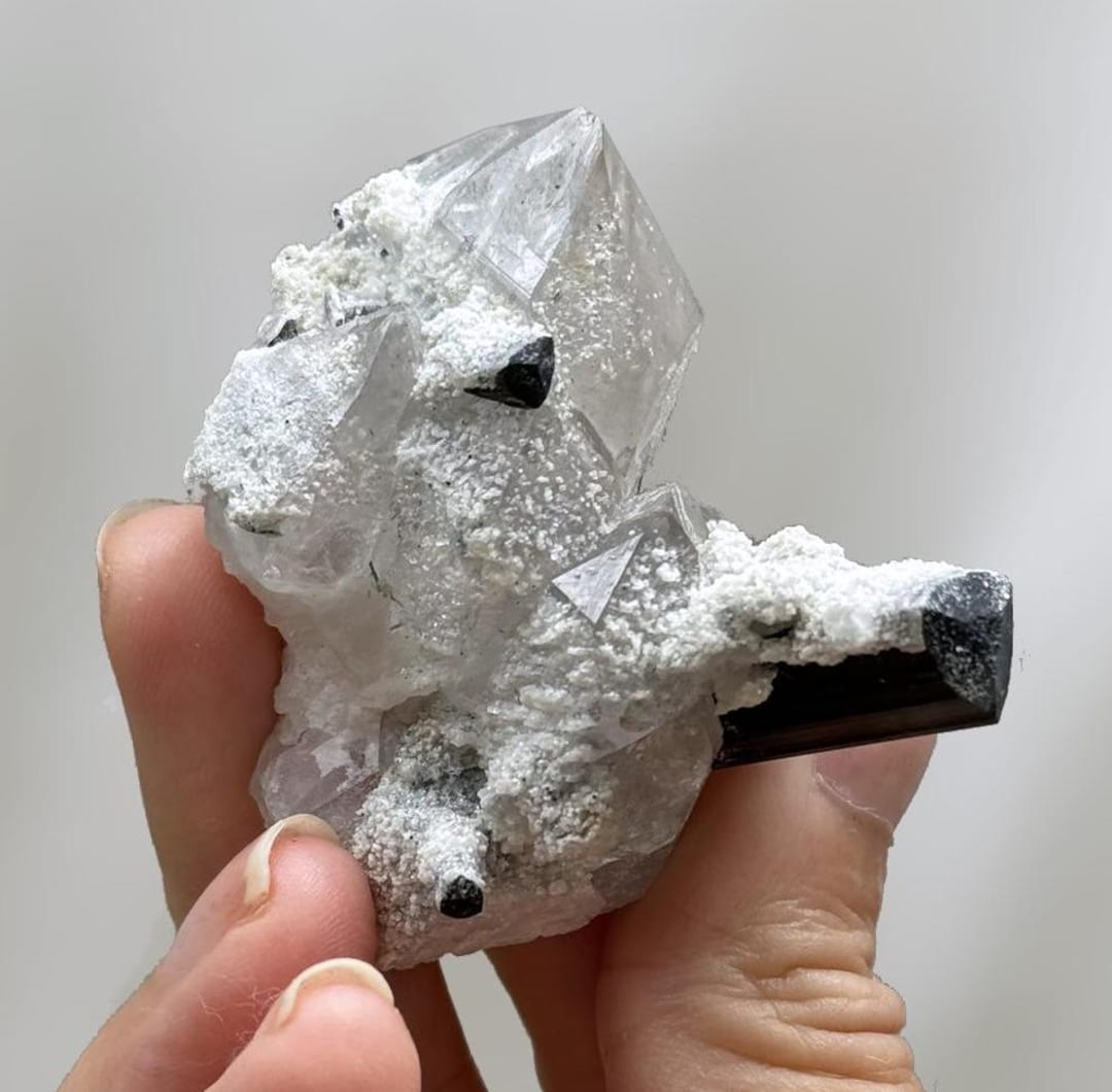 Quartz Points With Black Tourmaline and Albite Crystal Cluster - Etsy