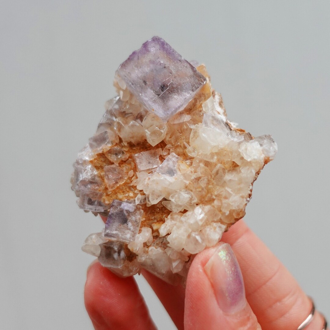 Cubic Purple Fluorite With Calcite Crystals Beautiful Translucency ...