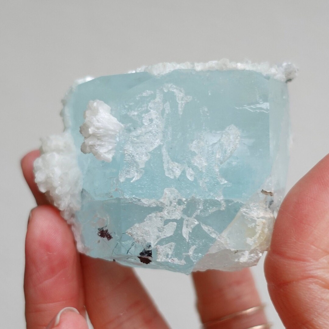 Aquamarine Crystal Faceted With Albite and Muscovite - Etsy