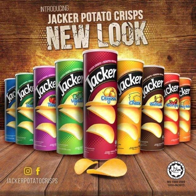 Jacker Potato Crisps (canister) 110gm (ori/hotspicy/tomato/bbq/cheese ...