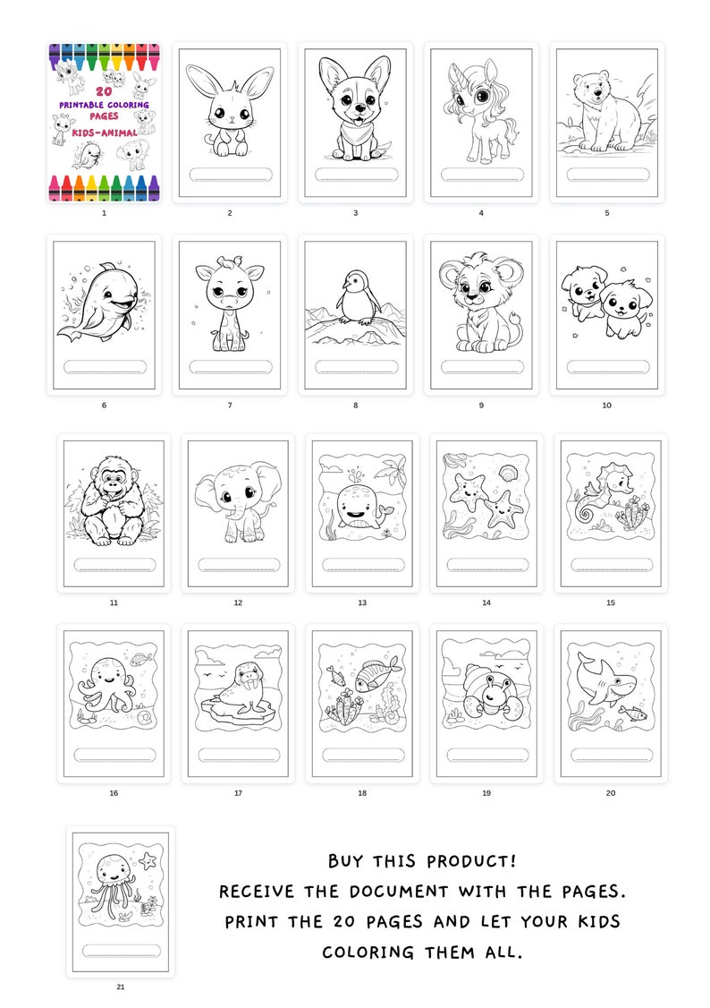 20 Printable Coloring Pages ANIMALS Kids Coloring Pages Kids Coloring ...