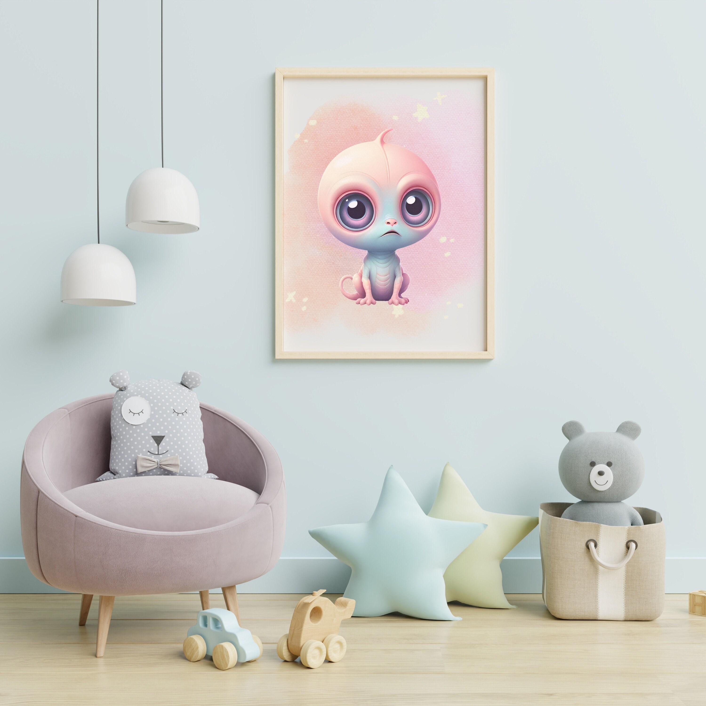Digital Cute Baby Alien PNG Art Print, Kids Room Wall Decor, Print on ...