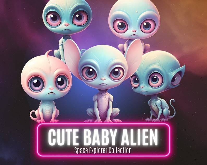 Digital Cute Baby Alien PNG Art Print, Kids Room Wall Decor, Print on ...