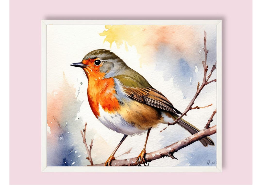 Robin Bird Painting Robin Watercolor Printable Art Print Orange Bird ...