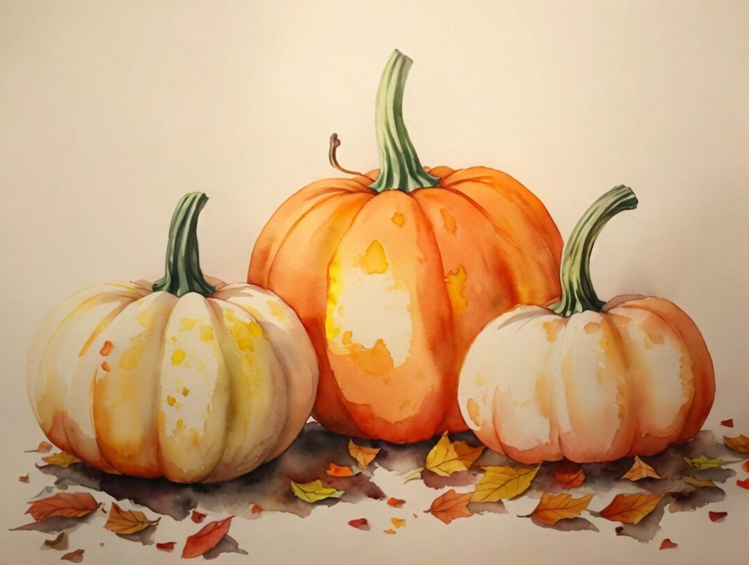 Pumpkin Watercolor Painting: Autumn Still Life Art Print (digital Print ...